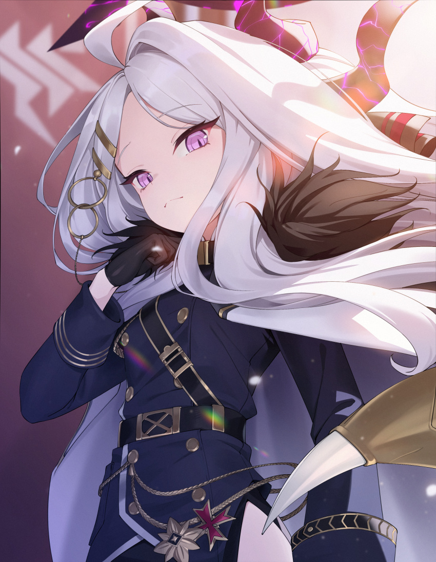 Safebooru - 1girl absurdres ahoge belt black gloves black horns blue archive blush bow breasts ...