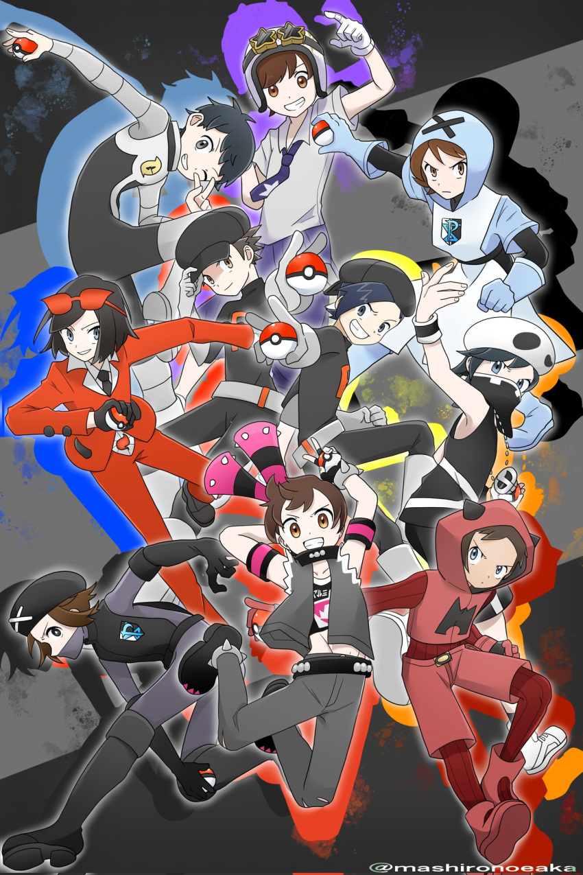 Safebooru - 6+boys adjusting clothes adjusting headwear belt black ...