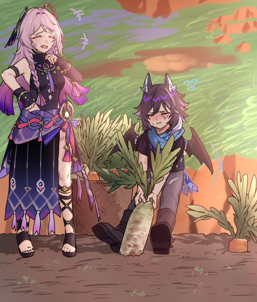 Safebooru - 1boy 1girl aged down animal ear fluff animal ears aqua scarf armlet asymmetrical ...