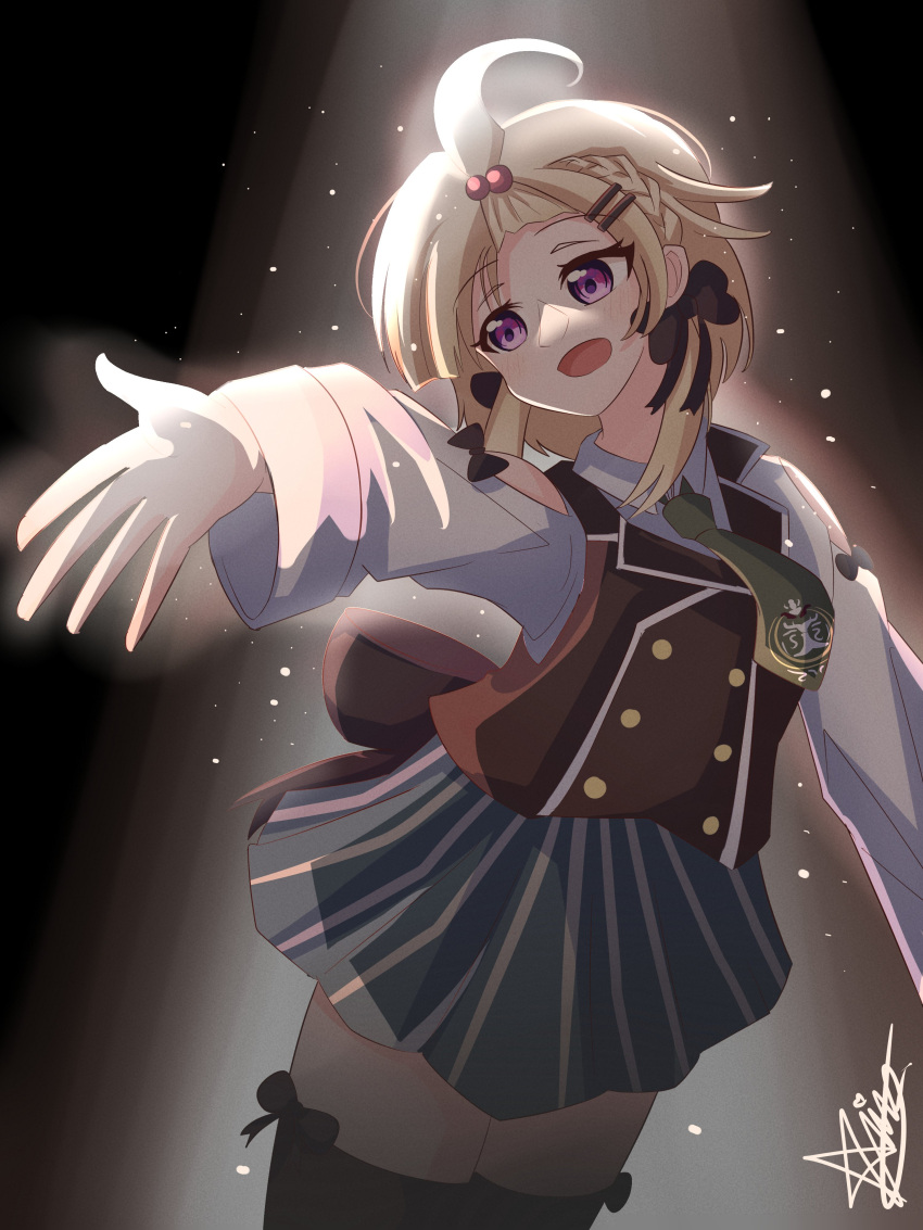 Safebooru - 1girl :d absurdres artist name assault lily back bow black ...