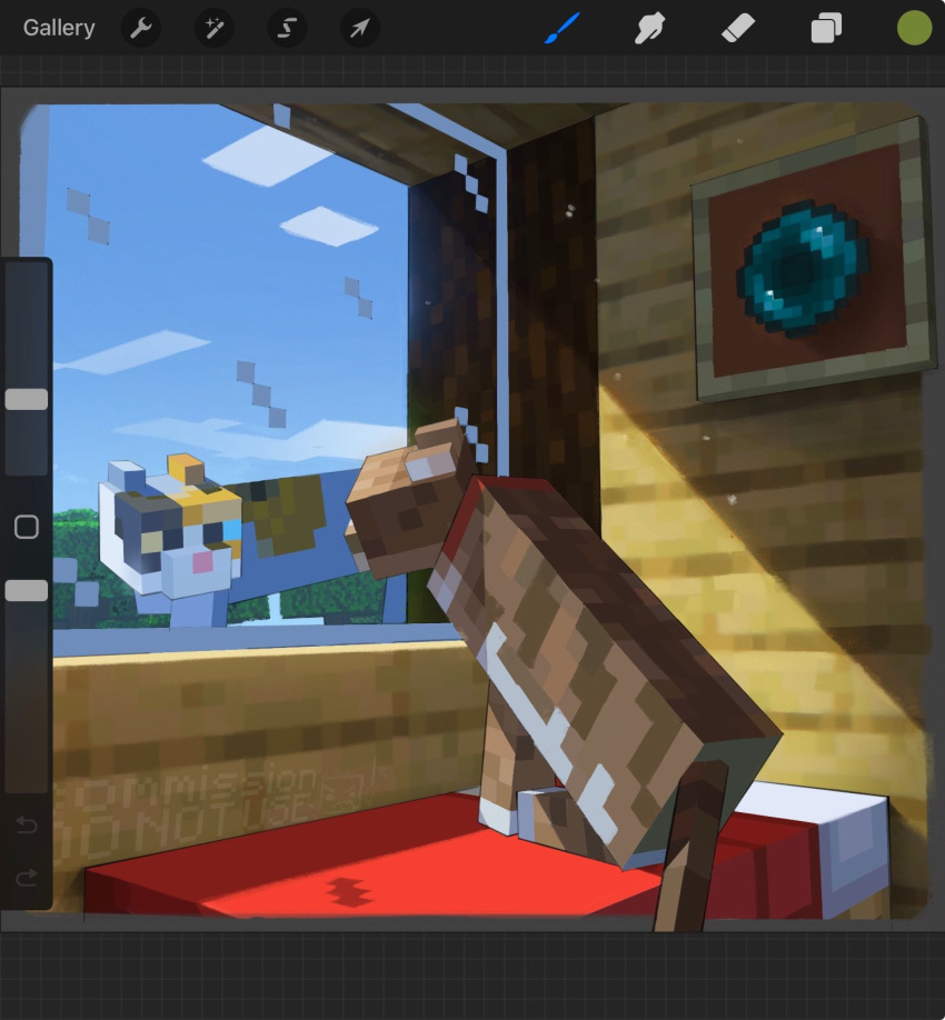 Safebooru - animal animal focus art program in frame bed brown cat calico cat cat cat (minecraft ...