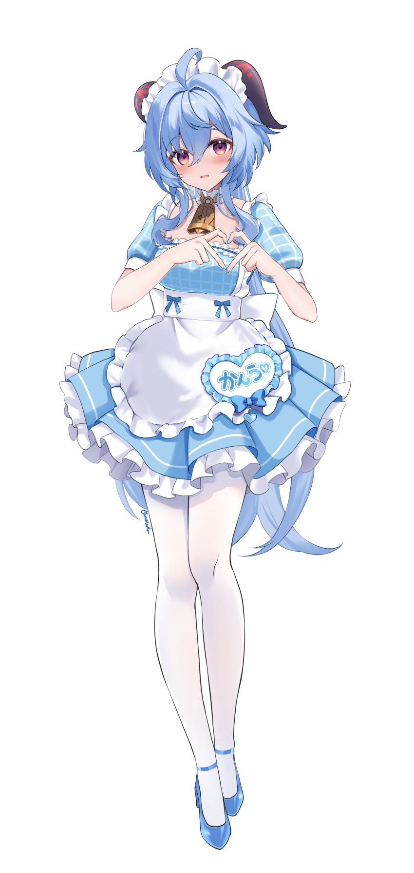 Safebooru - 1girl absurdres ahoge alternate costume amaneko (amaneko y) apron bell blue bow blue ...