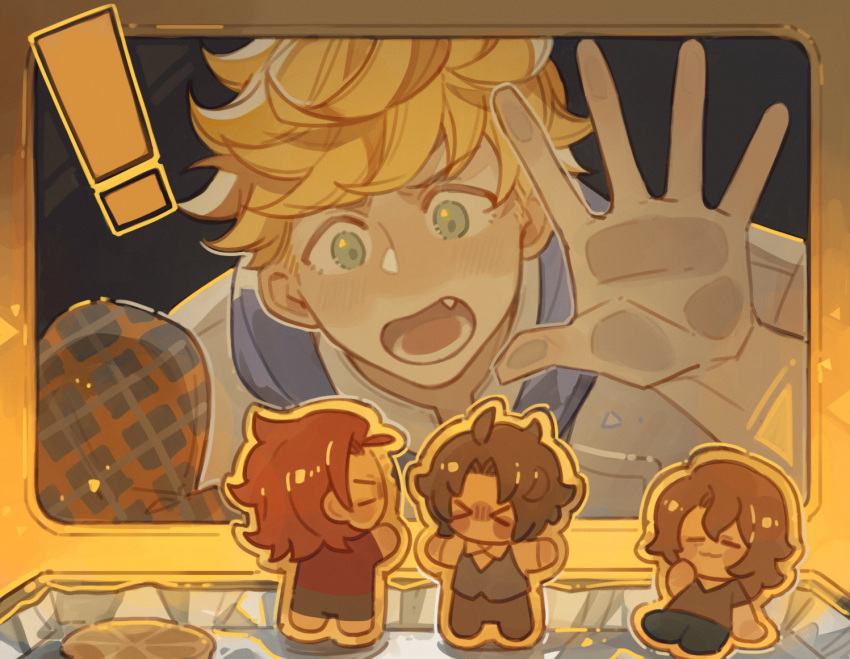Safebooru - ! 4boys against glass black hair blonde hair brown hair ...