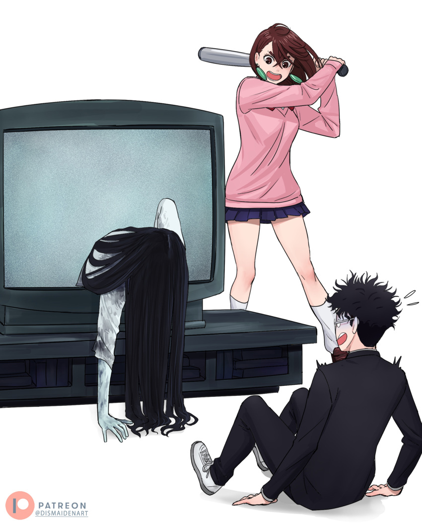 Safebooru - 1boy 2girls absurdres ayase momo baseball bat black hair ...