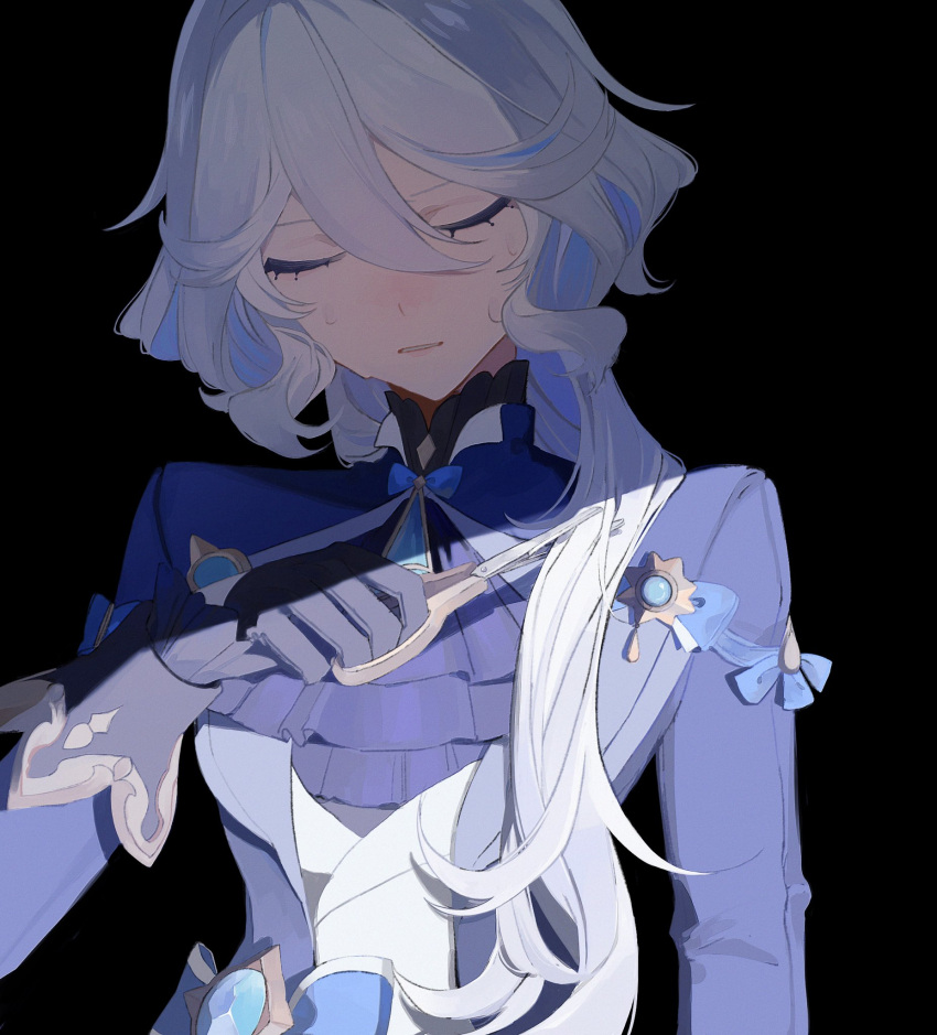 Safebooru - 1girl angst arm at side ascot black background black gloves ...