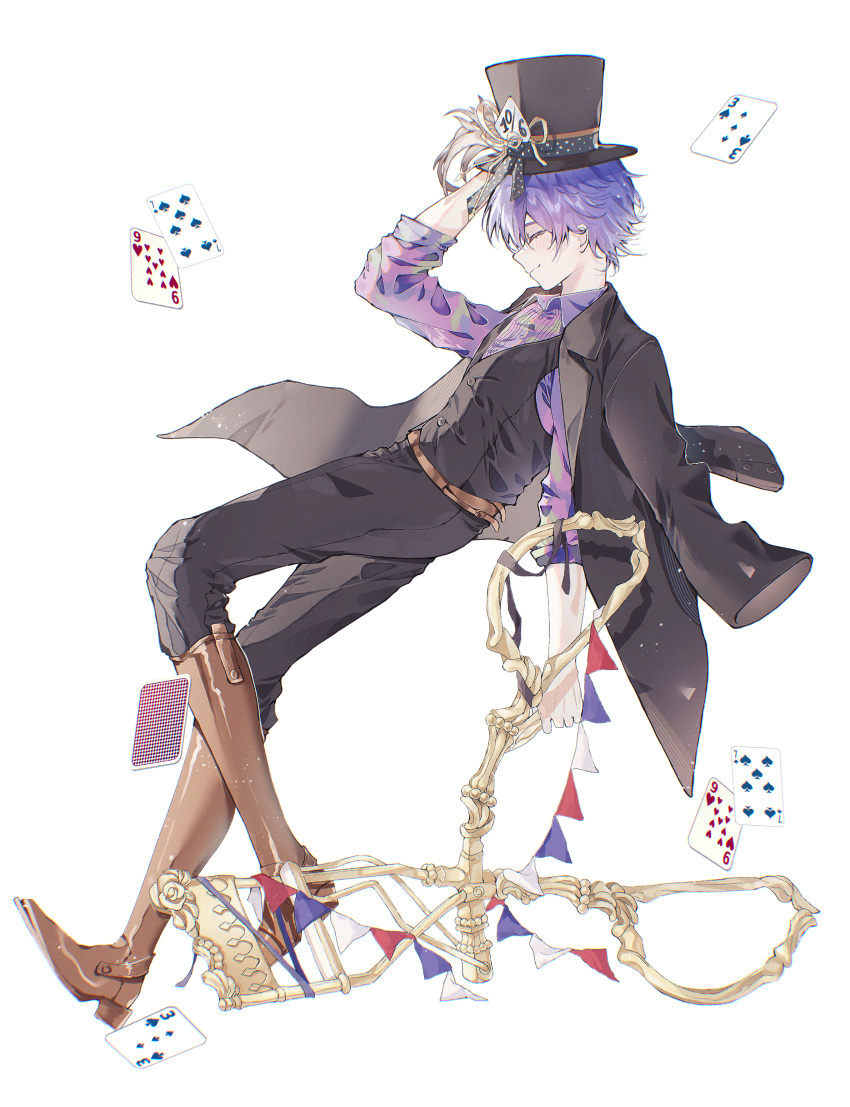 Safebooru - 1boy absurdres arm up belt black hat black pantyhose black vest boots brown belt ...