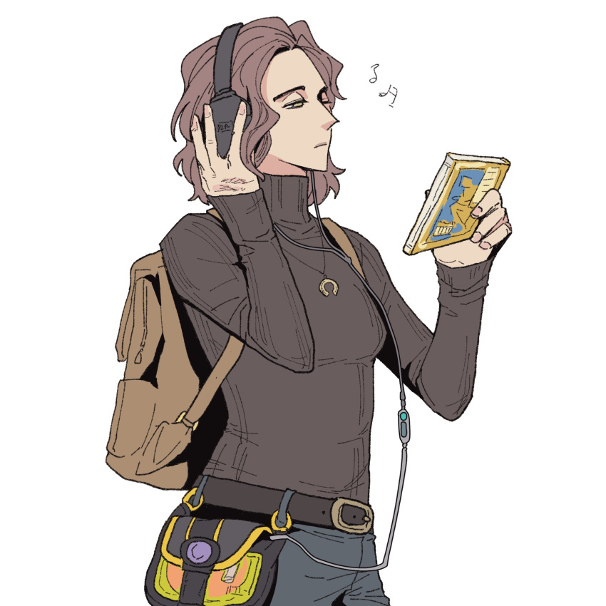 Safebooru - 1girl backpack bag belt boned-woo brown hair cd case cd player denim elden ring ...