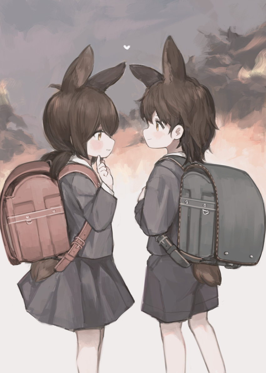 Safebooru - 1boy 1girl absurdres animal ears backpack bag blush brown hair brown tail child ...