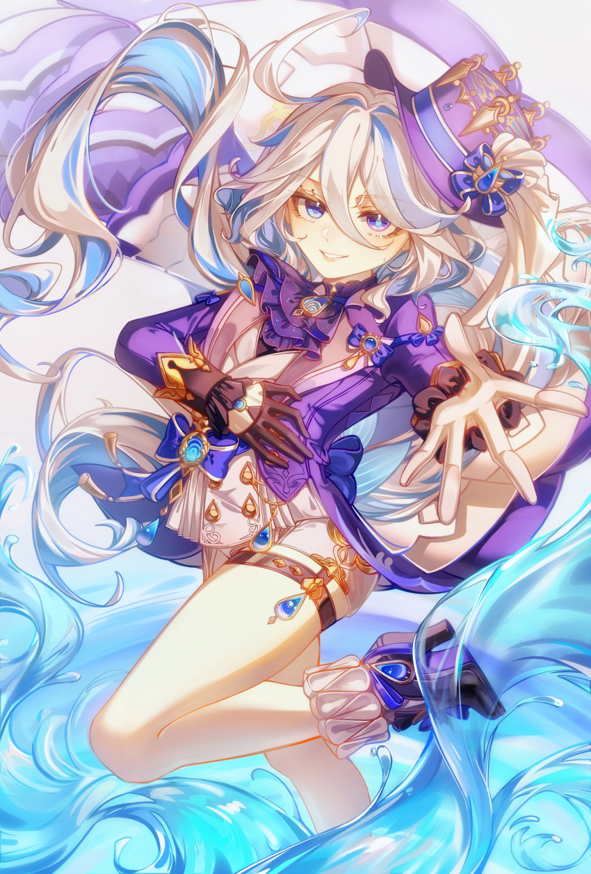 Safebooru - 1girl absurdres ascot asymmetrical gloves black footwear black gloves blue ascot ...