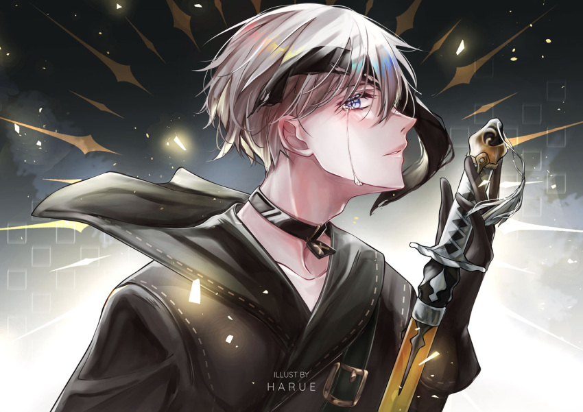 Safebooru - 1boy 9s (nier:automata) black blindfold black gloves blindfold blue eyes collar ...