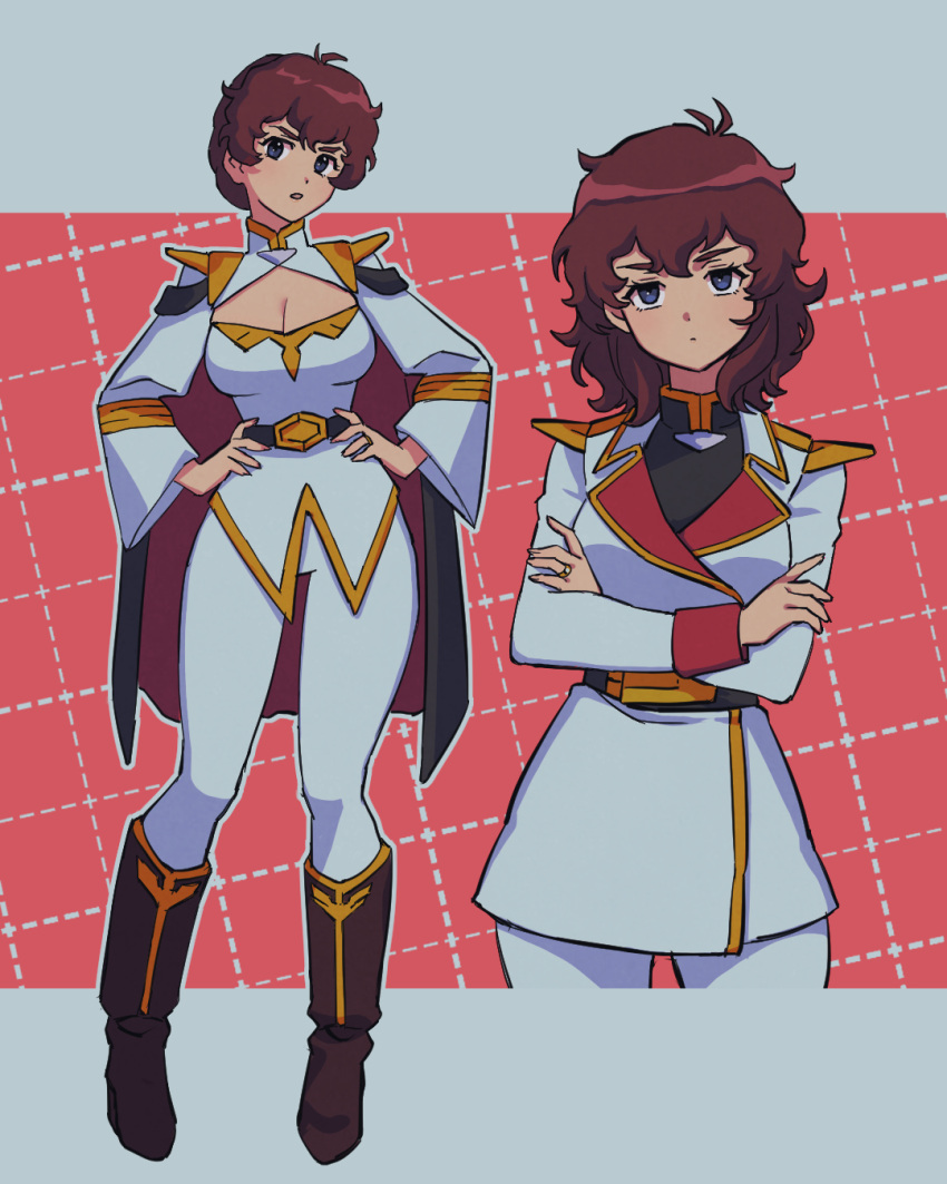 Safebooru - 1girl amuro ray belt blue eyes breasts brown hair cape char ...