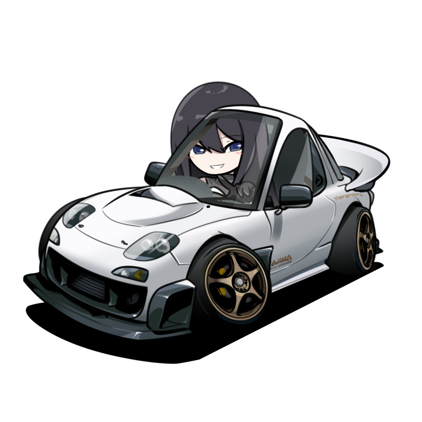 Safebooru - 1girl absurdres black gloves black hair blue eyes car chibi ...
