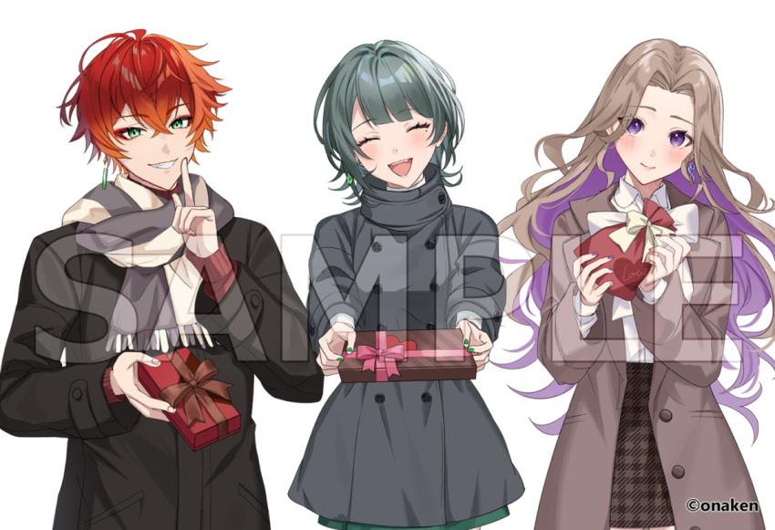 Safebooru - 1boy 2girls :d ^ ^ black jacket blunt bangs blush bow ...