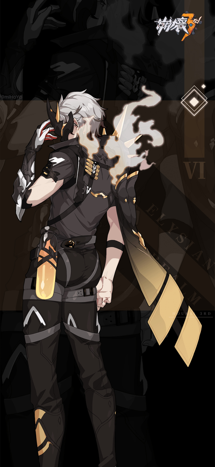 Safebooru - 1boy back elbow gloves gauntlets gloves grey hair highres ...