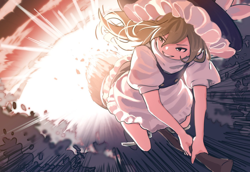 Safebooru - 1girl apron black headwear black skirt black vest blonde hair bow braid breasts ...