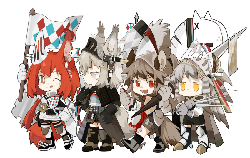Safebooru - 4girls :d ;q =3 animal ears arknights armor ashlock (arknights) black footwear black ...