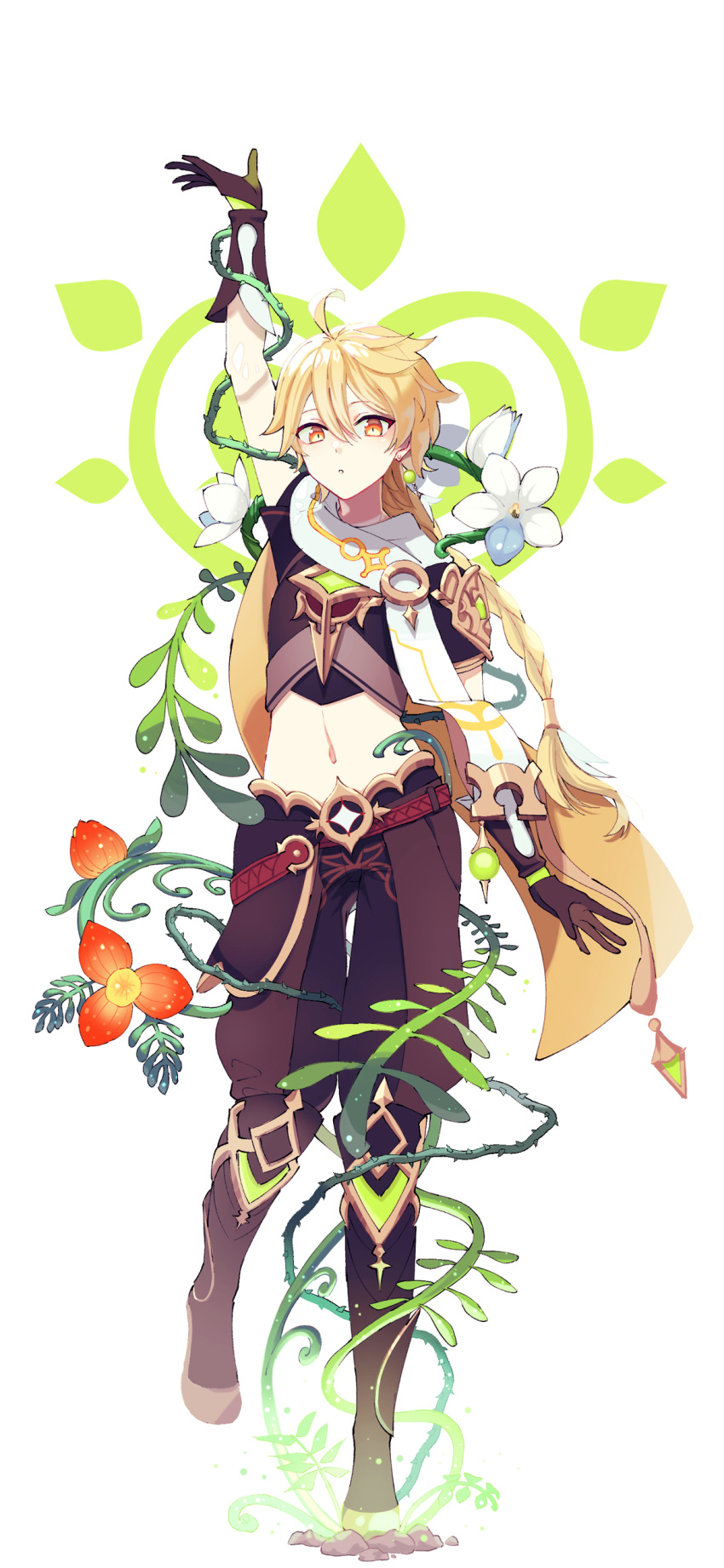 Safebooru - 1boy :o absurdres aether (genshin impact) ahoge arm up bangs black footwear black ...