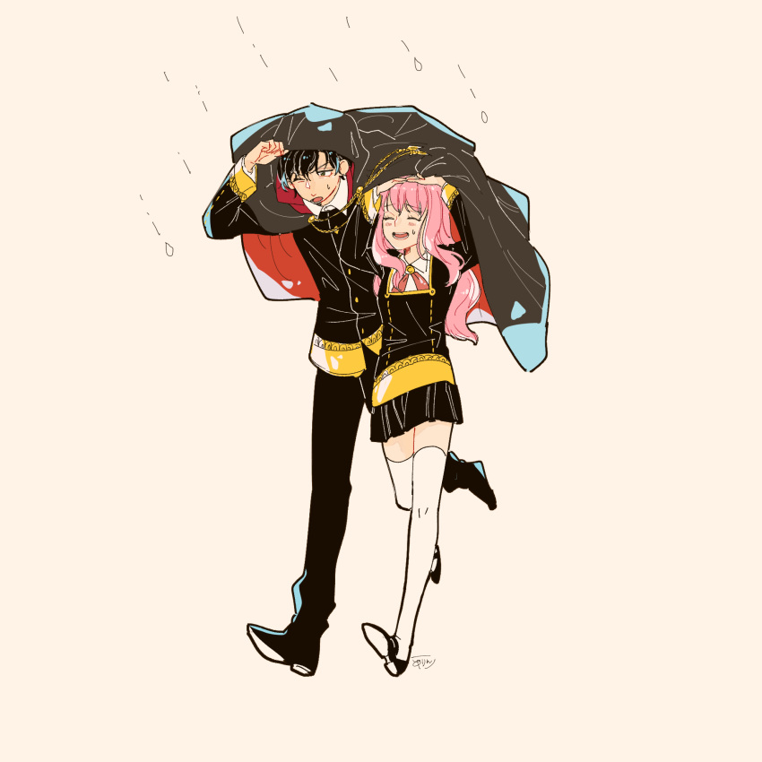 Safebooru - 1boy 1girl anya (spy x family) arm up arms behind back awarinko black hair black ...