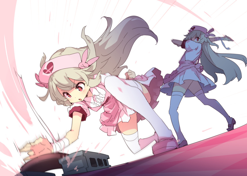 Safebooru - 1girl apron bandaged wrist bandages chop commentary request dynamic pose floating ...