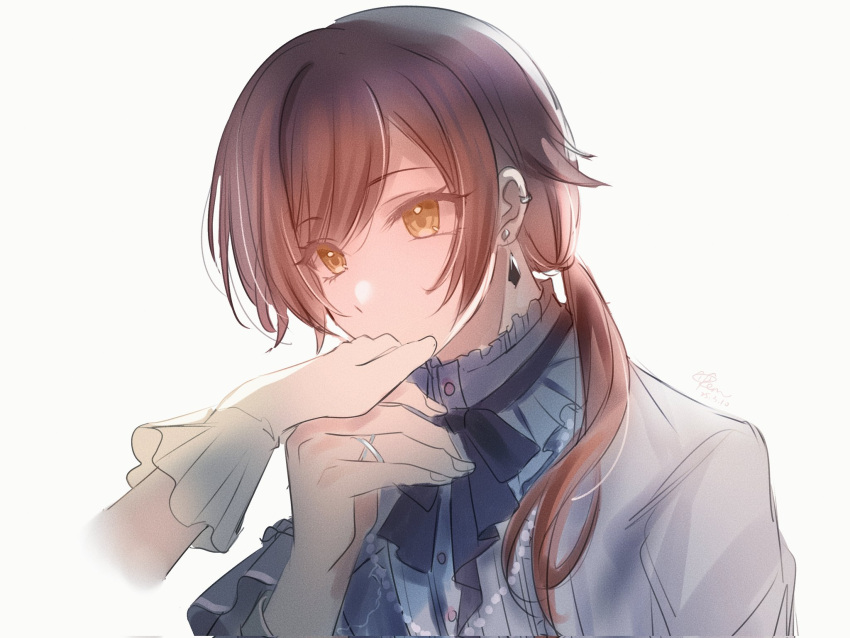 Safebooru - 2girls blue shirt earrings frilled shirt frills gloves ...