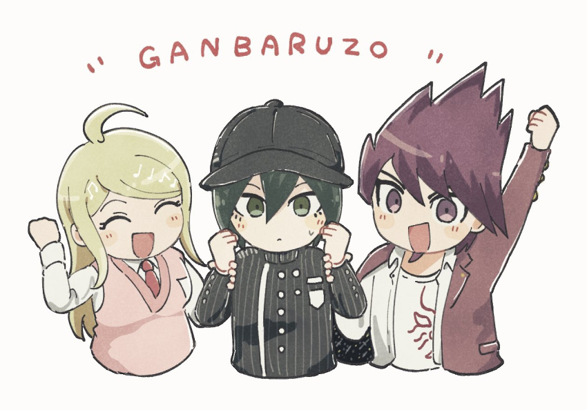 Safebooru - 1girl 2boys ahoge akamatsu kaede arm up black hair black ...