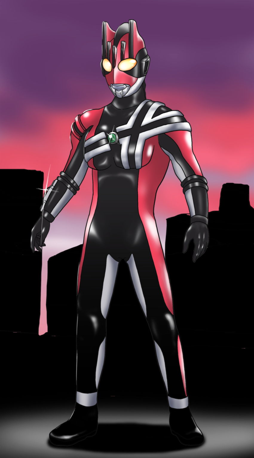 Safebooru - 1boy a-pose alien black gloves black skin cityscape color ...