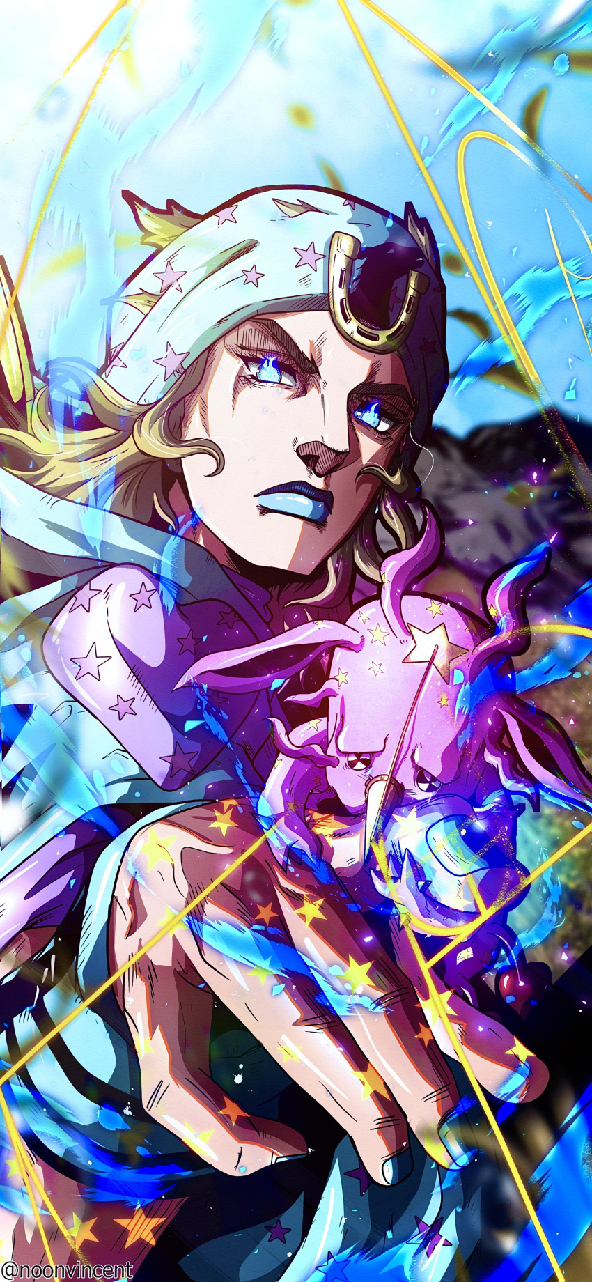 Safebooru - 1boy 1other absurdres beanie blonde hair blue eyes blue hat ...