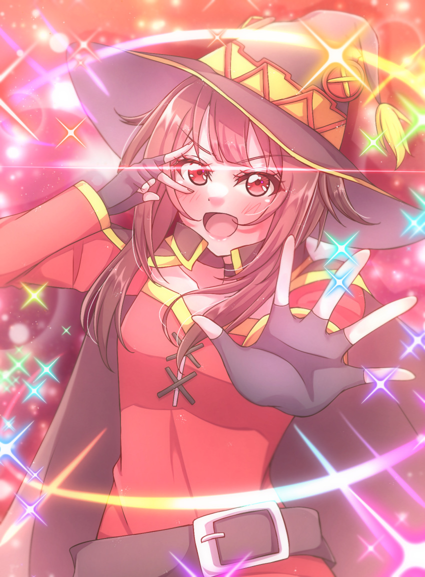 Safebooru - 1girl artist request belt black gloves blush brown belt brown cloak brown hair cloak ...