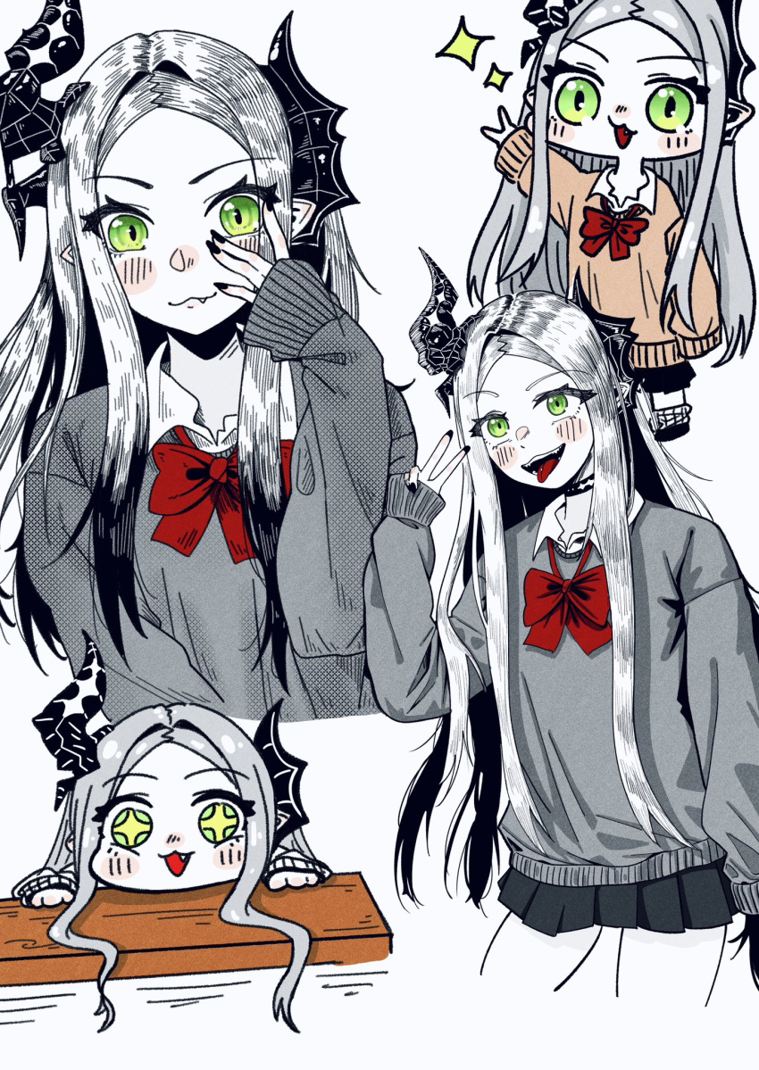 Safebooru - :3 alternate costume black horns black nails bow bowtie ...