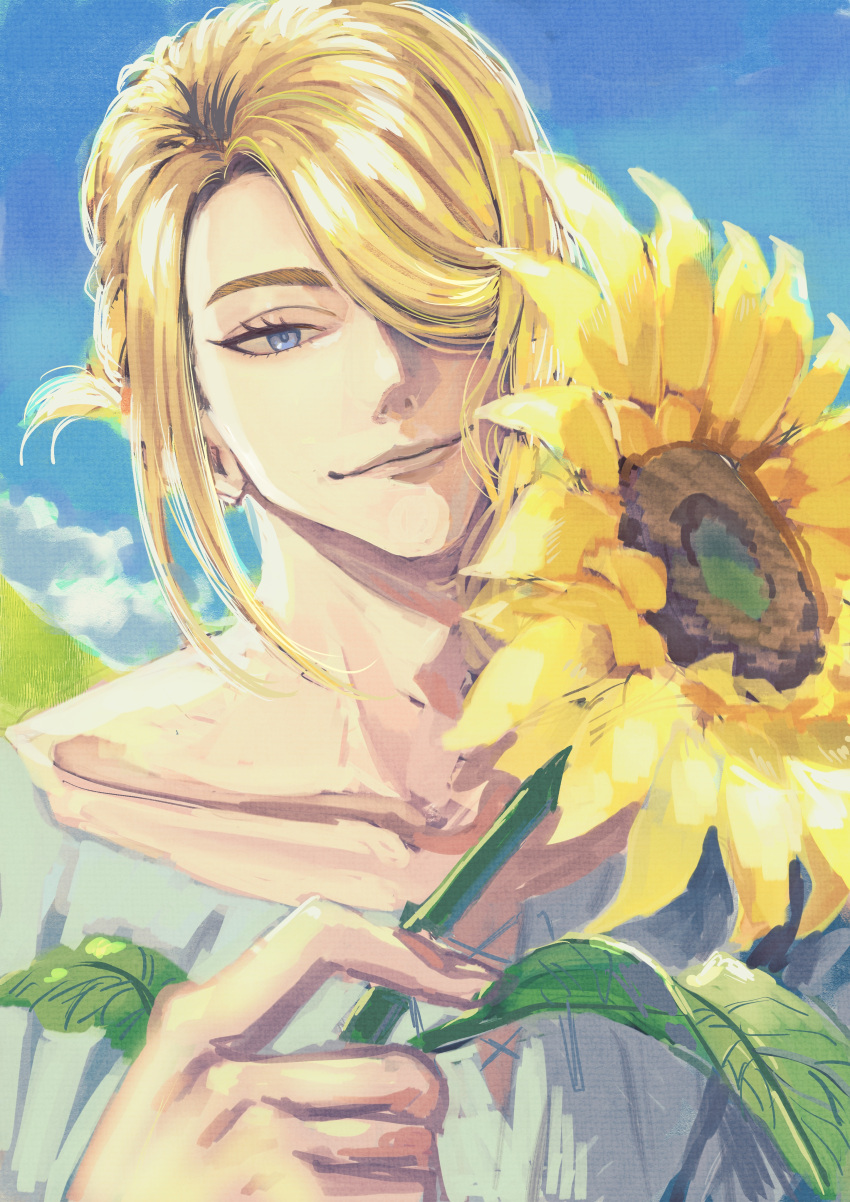Safebooru - 1boy absurdres androgynous arm up closed mouth clouds ...