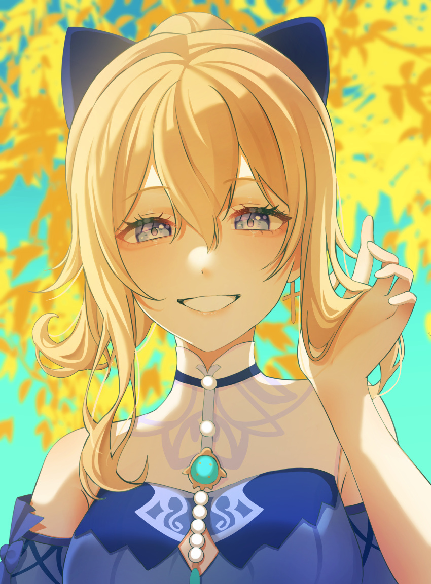 Safebooru - 1girl absurdres bare shoulders black bow blonde hair blue eyes bow detached sleeves ...