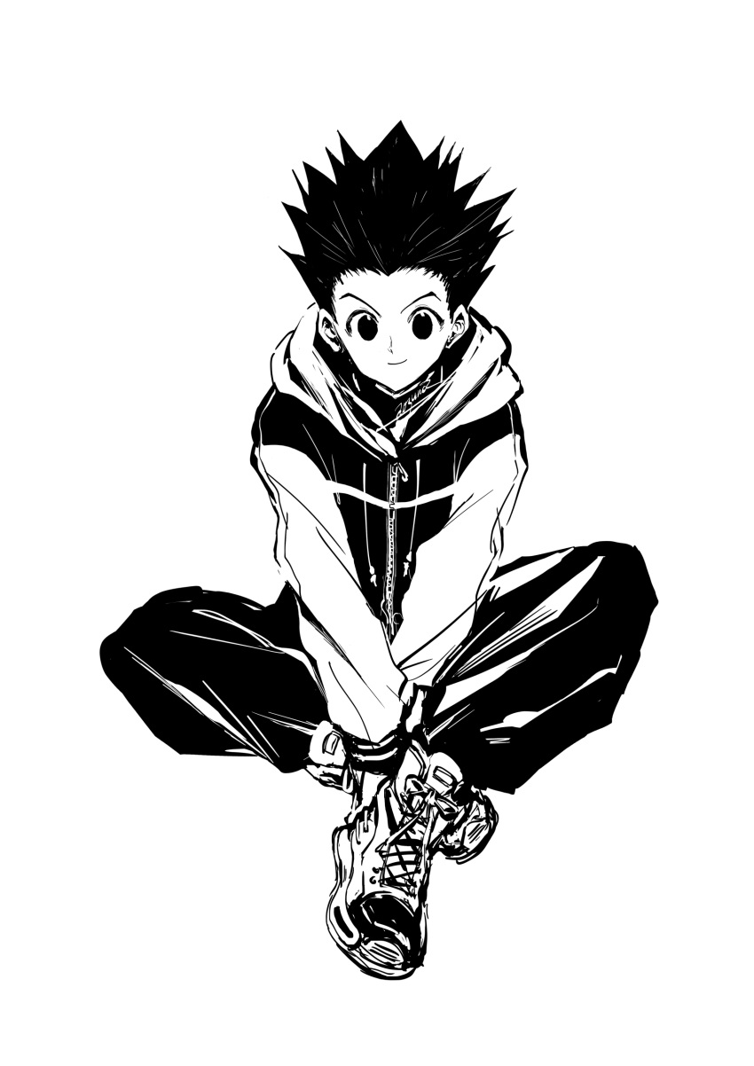 Safebooru - 1boy absurdres aosuna black hair crossed legs gon freecss ...