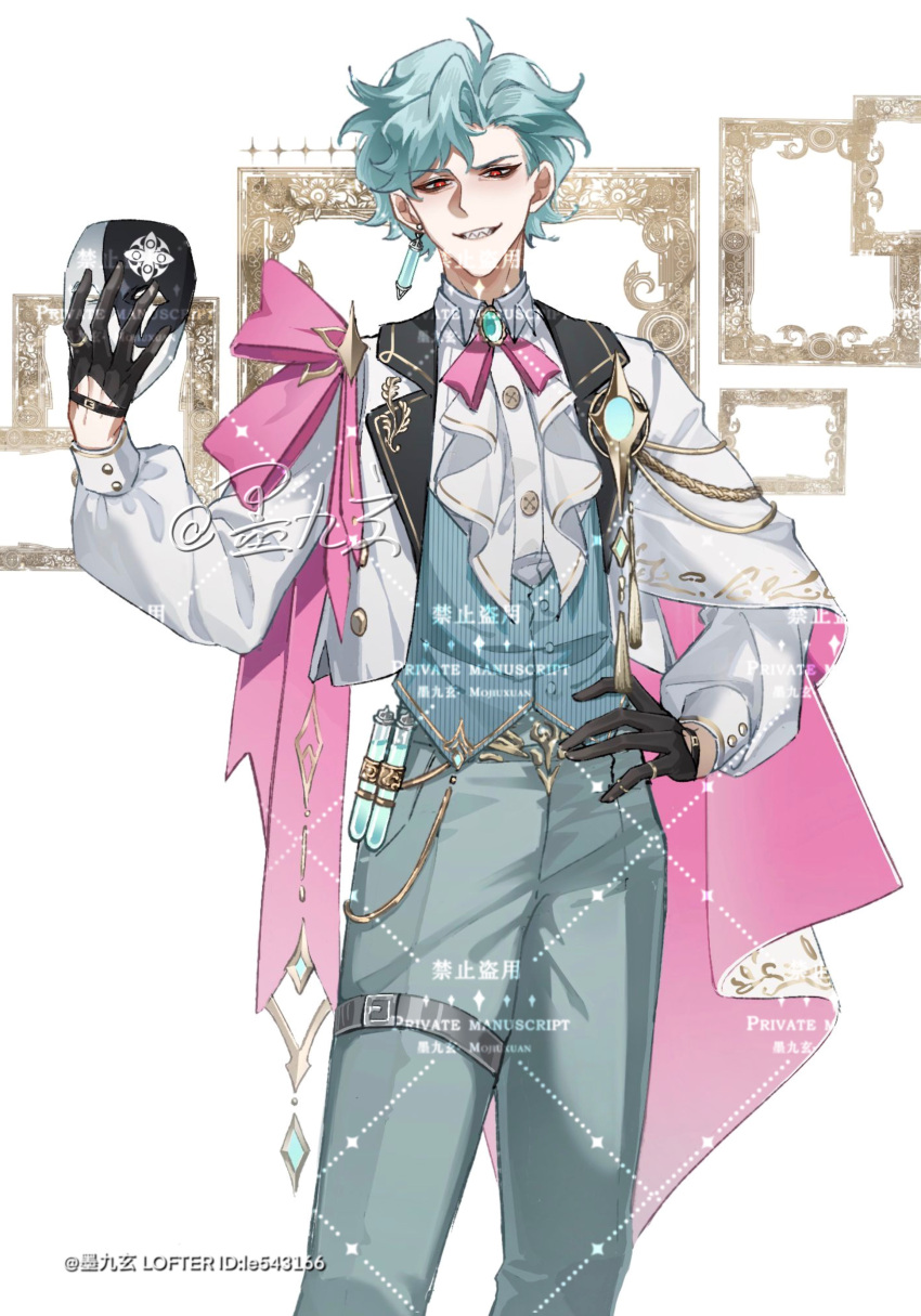 Safebooru - 1boy absurdres ahoge aiguillette artist name black gloves blue hair blue pants blue ...