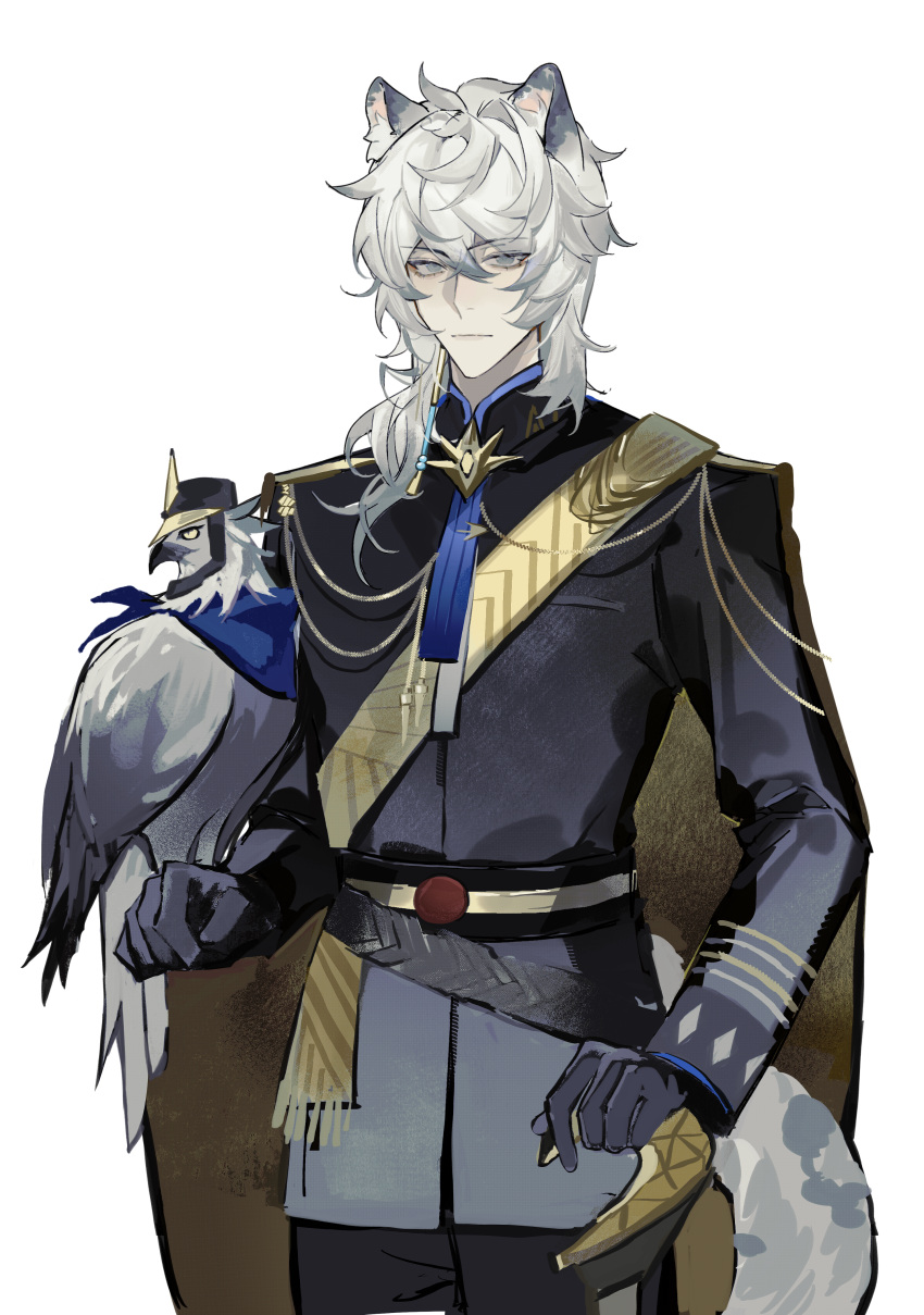 Safebooru - 1boy absurdres aiguillette ambience synesthesia animal animal ears animal on arm ...