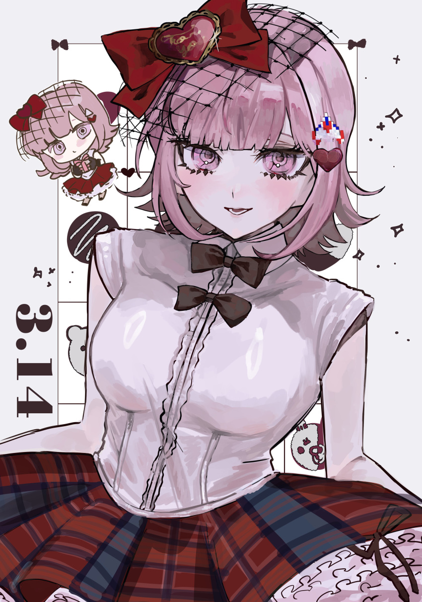 Safebooru - 1girl absurdres black bow black bowtie bow bowtie breasts brown hair collared shirt ...