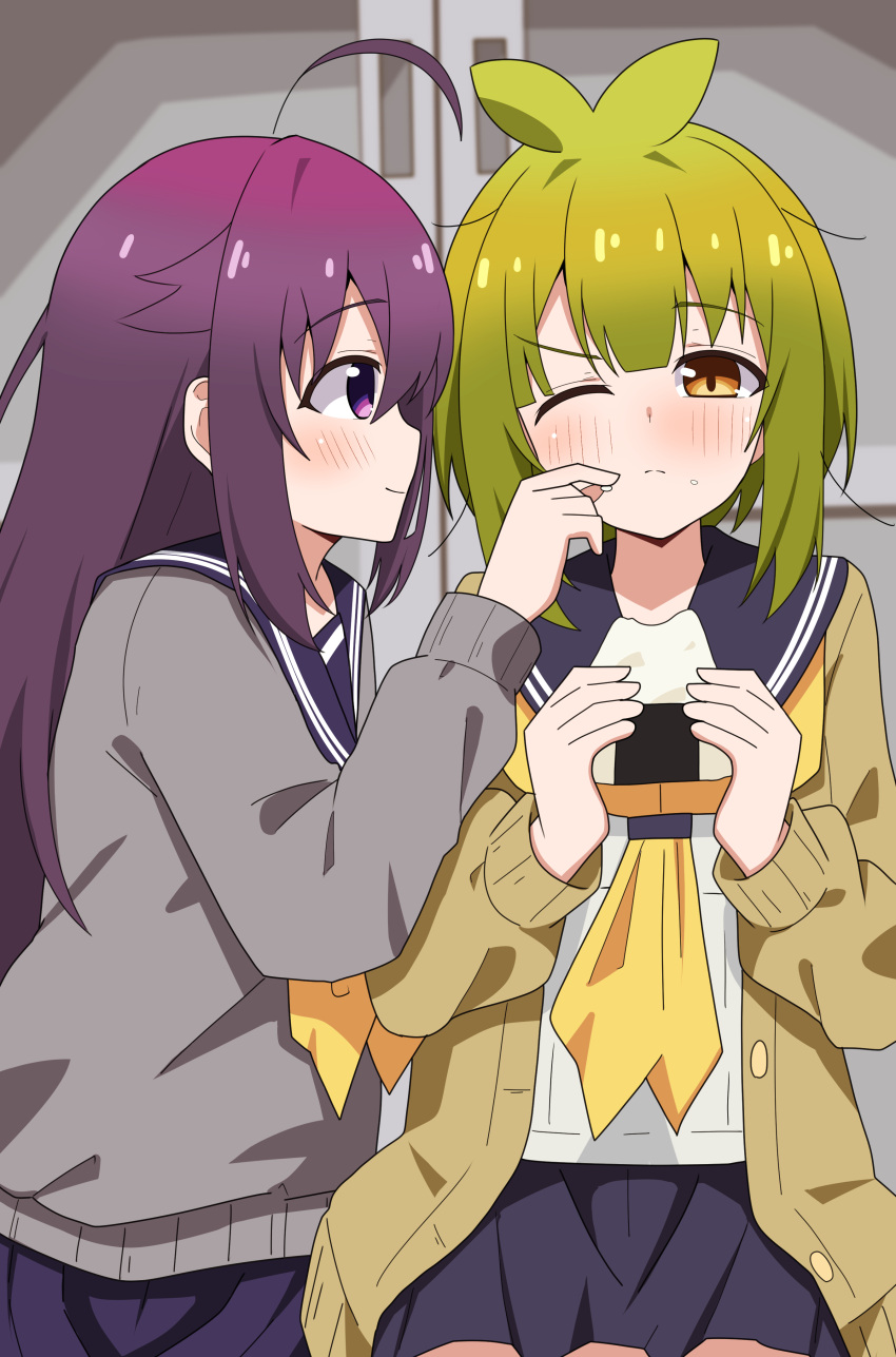 Safebooru - 1girl 2girls absurdres ahoge antenna hair bashame meme blue ...