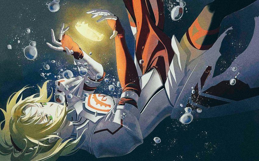 Safebooru - 1girl air bubble armor armored gloves black thighhighs ...