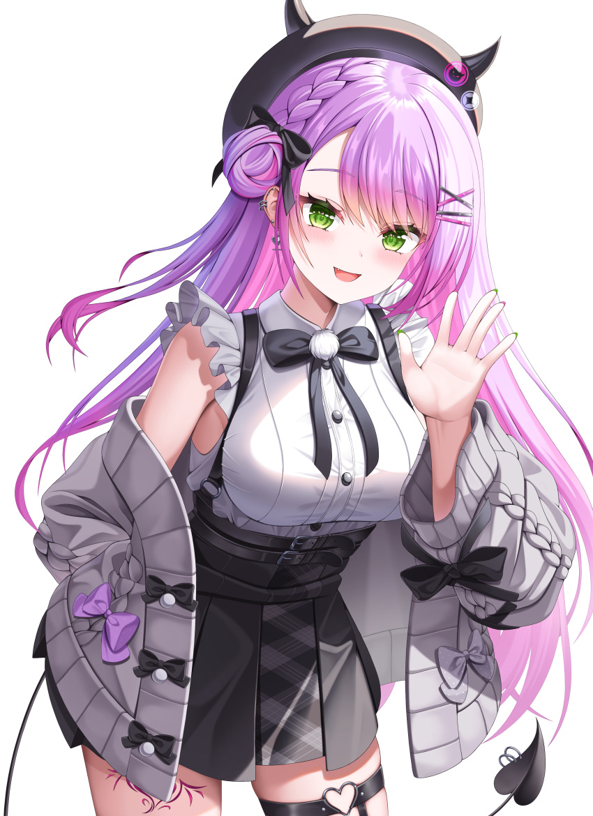 Safebooru - 1girl :d absurdres aran sweater arm behind back beret black bow black bowtie black ...