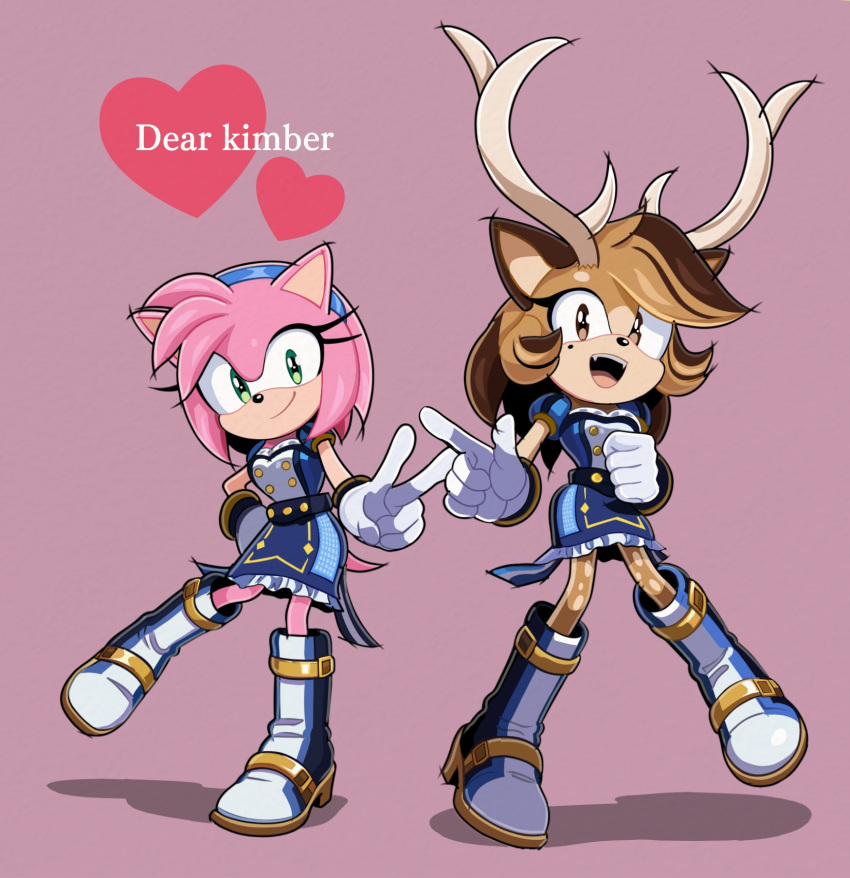 Safebooru - 2girls alternate costume amy rose animal ears antlers blue dress boots brown eyes ...