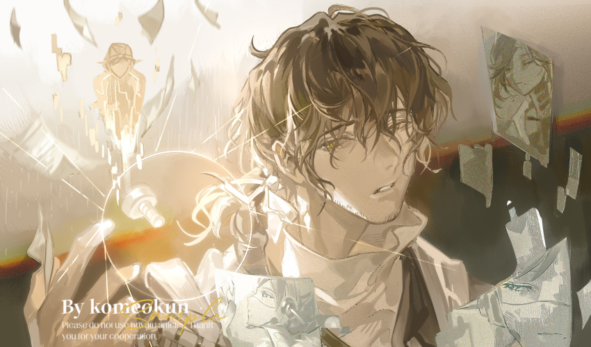 Safebooru - 1boy artist name beard stubble black coat black hair coat different reflection ...