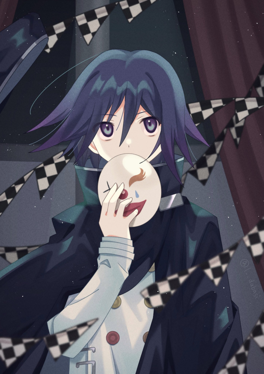 Safebooru - 1boy black cape buttons cape checkered flag clown mask ...