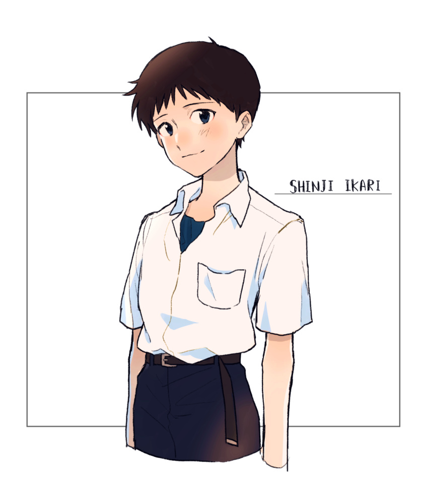 Safebooru - 1boy belt belt buckle black belt black pants blue eyes blue tank top breast pocket ...