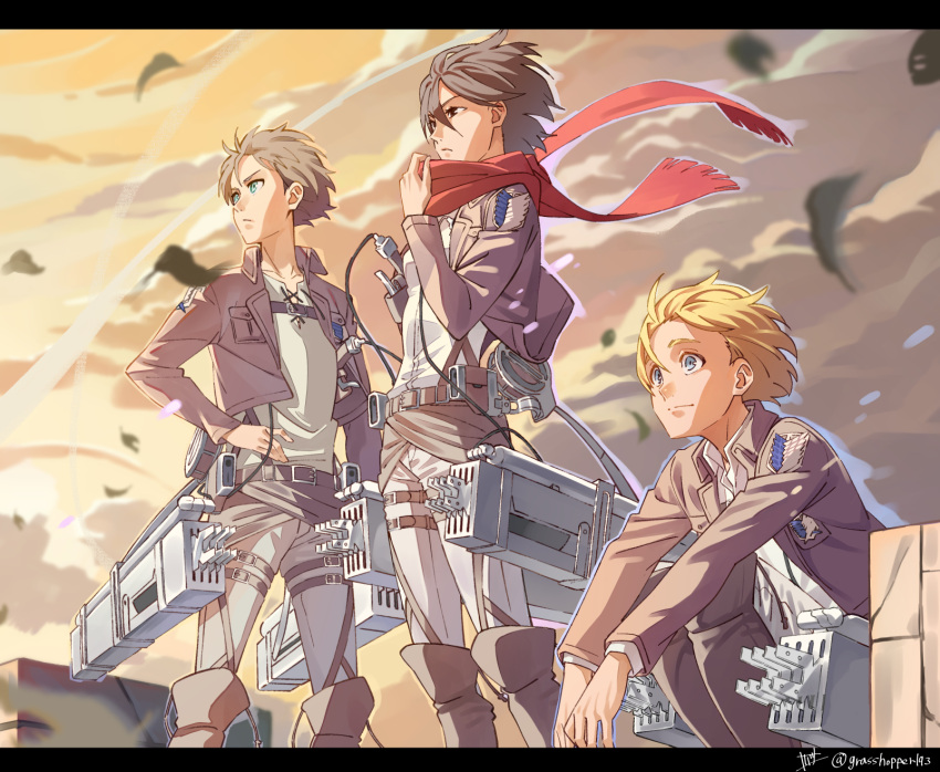 Safebooru - 1girl 2boys armin arlert artist name belt black eyes black hair blonde hair blue ...