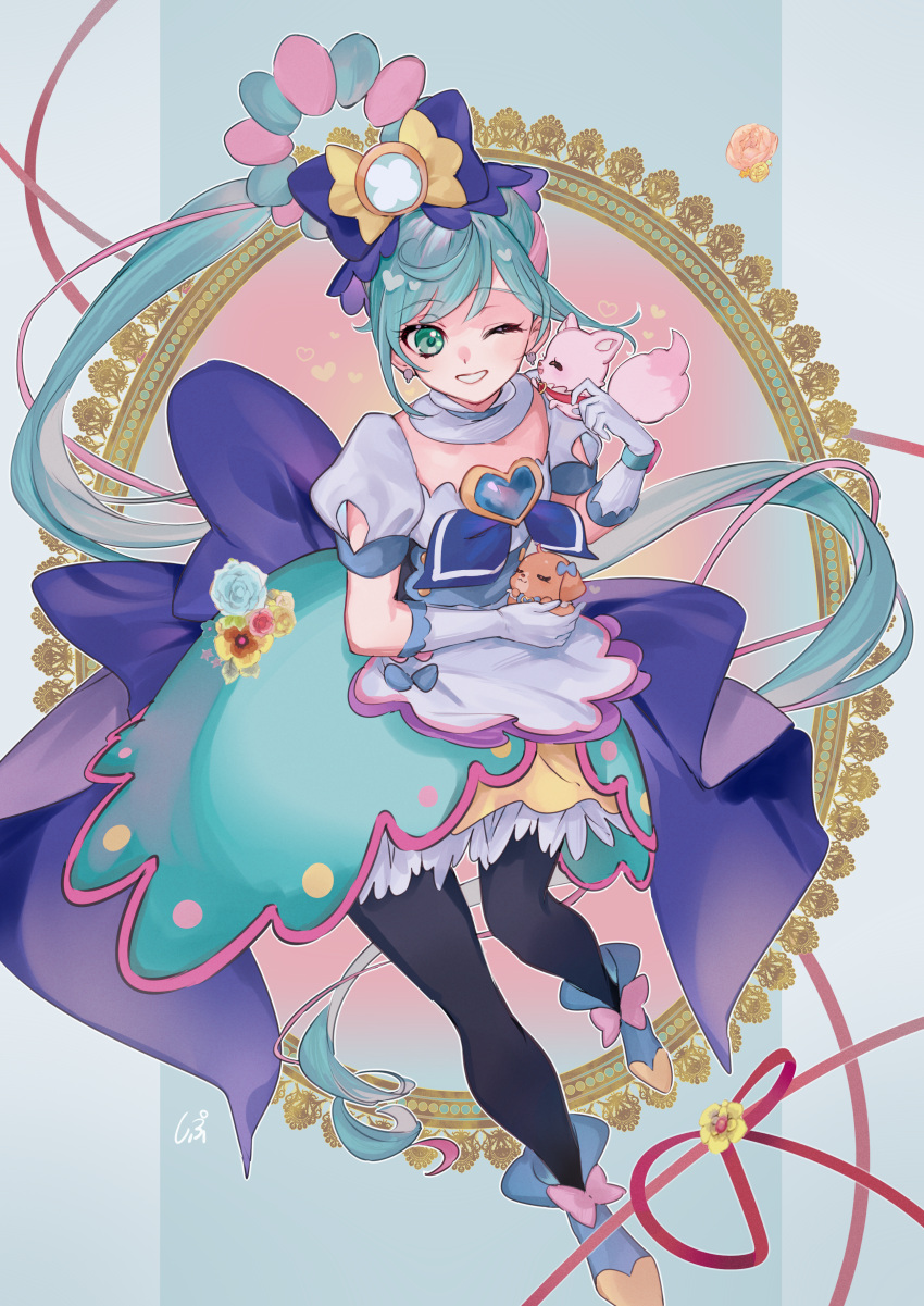 Safebooru - 1girl absurdres animal on shoulder black pantyhose blue ...