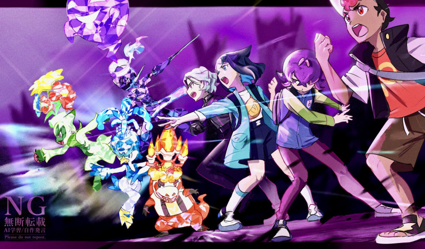 Safebooru - 2boys 2girls amethio (pokemon) antenna hair black hair ...