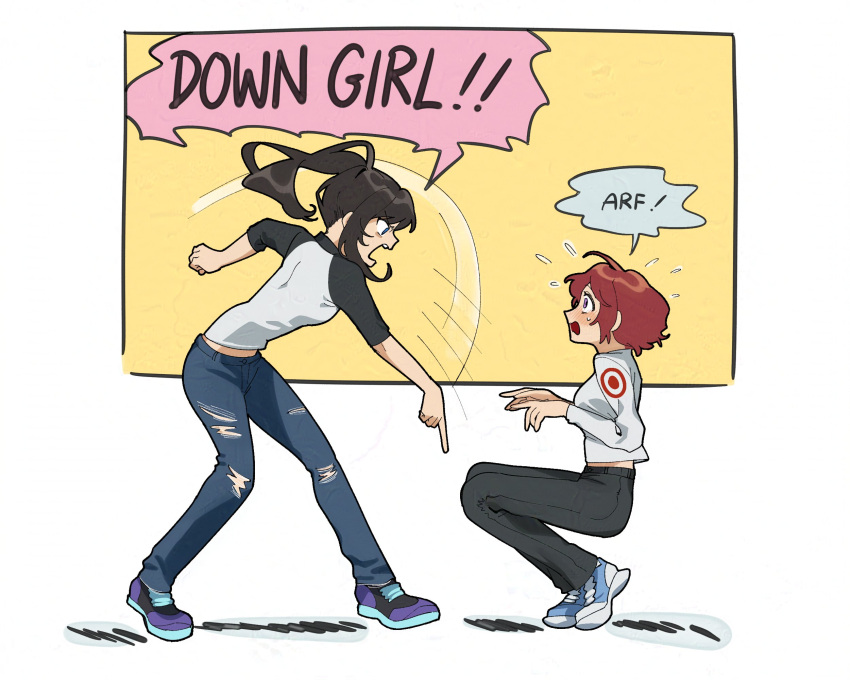 Safebooru - 2girls ari (class of 09) black hair black pants blue eyes ...