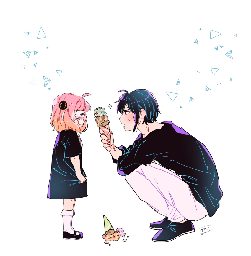 Safebooru - 1boy 1girl absurdres ahoge anya (spy x family) awarinko black hair black shirt black ...