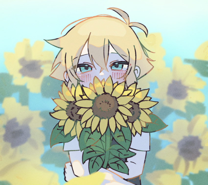 Safebooru - 1boy antenna hair basil (faraway) (omori) basil (omori) blonde hair blue eyes blurry ...