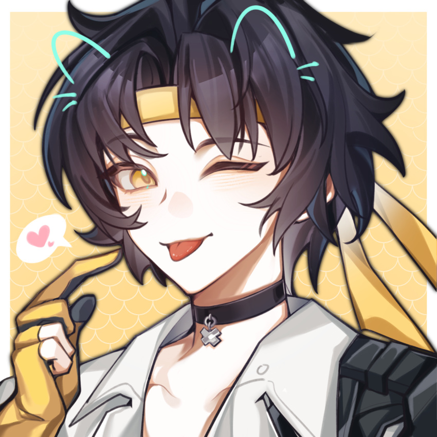 Safebooru - 1boy asaba harumasa black choker black hair border chinese commentary choker ...