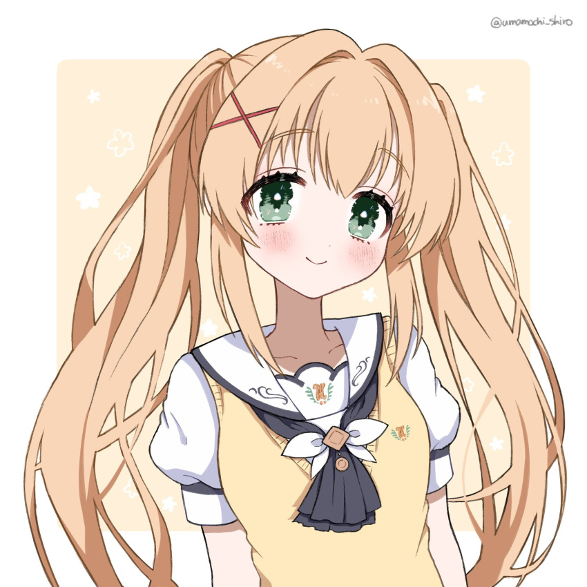 Safebooru - 1girl blonde hair blush border closed mouth commentary ...